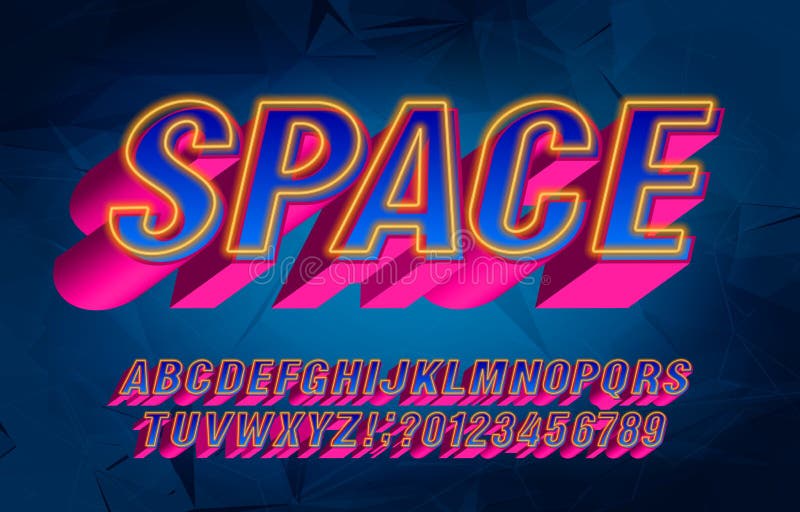 Space Alphabet Font. 3D Effect Letters, Numbers and Symbols Stock ...