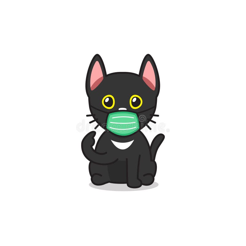 Cartoon Character Black Cat Wearing Protective Face Mask Stock Vector ...