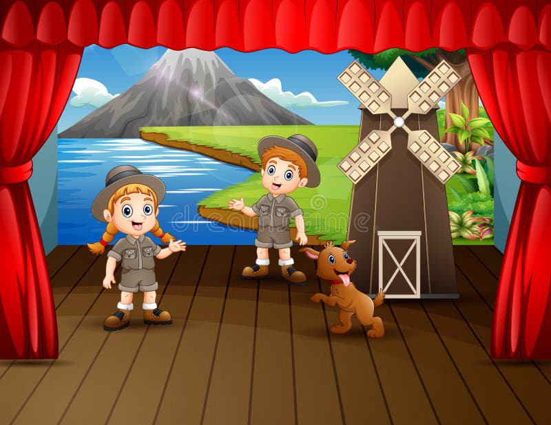 Kids Theater Performance Show on Stage Stock Vector - Illustration of ...