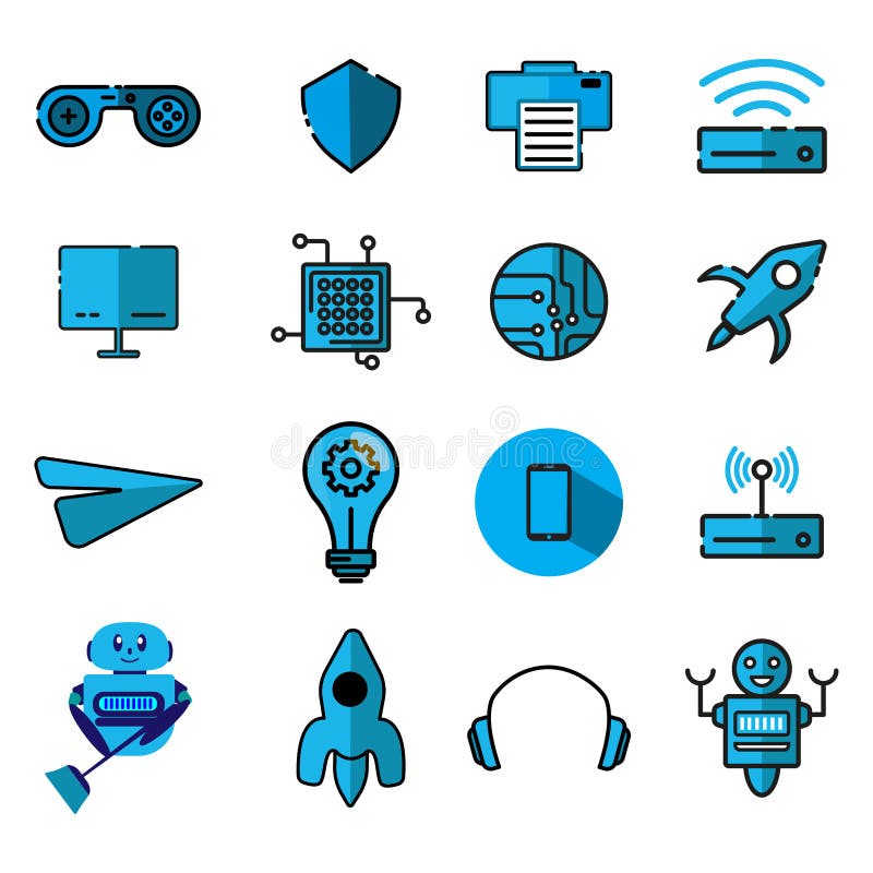 Set Vector Line Icons in Flat Design Technology Collection Modern ...