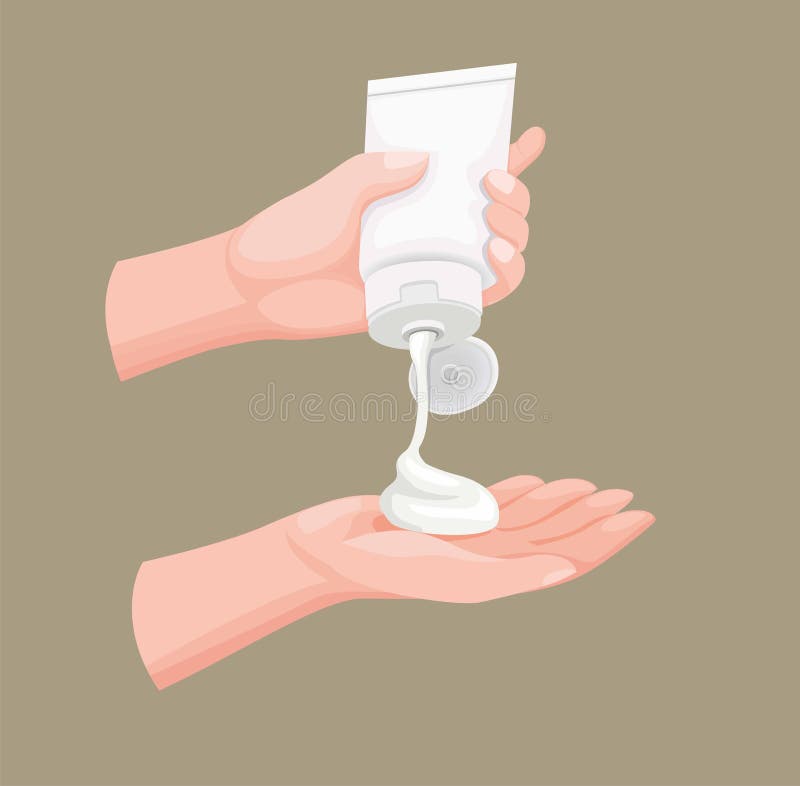 Hand Squeezing and Pouring Cream Lotion from Product Pouch Packaging in ...