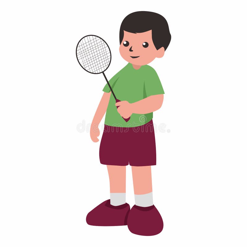 Cartoon of a Boy Holding a Racket. Stock Vector - Illustration of hobby ...