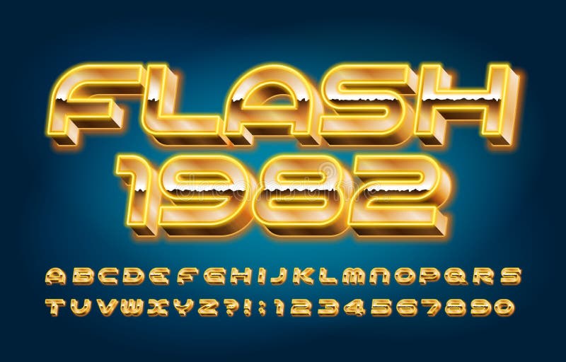Flash 1982 Alphabet Font. 3D Neon Letters, Numbers and Symbols in 80s ...