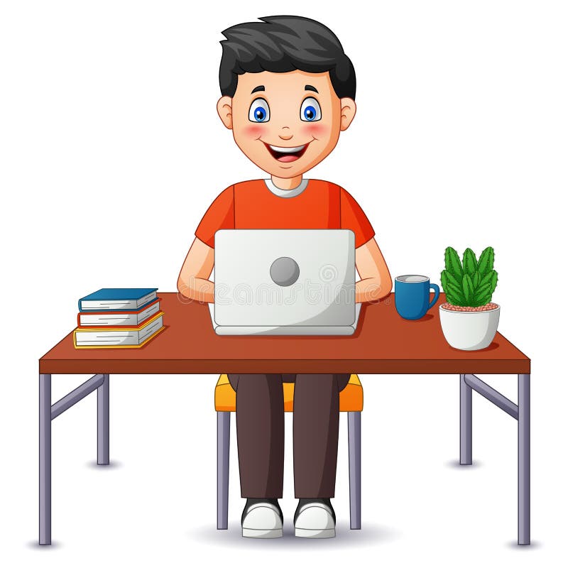 Cartoon Man Working at Home, Man Freelancers Working on Laptop and ...