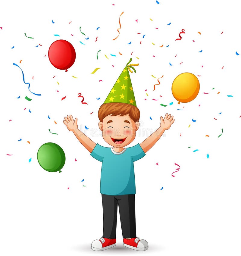 Cute Cartoon Boy Anniversary Brithday Party Stock Vector - Illustration ...