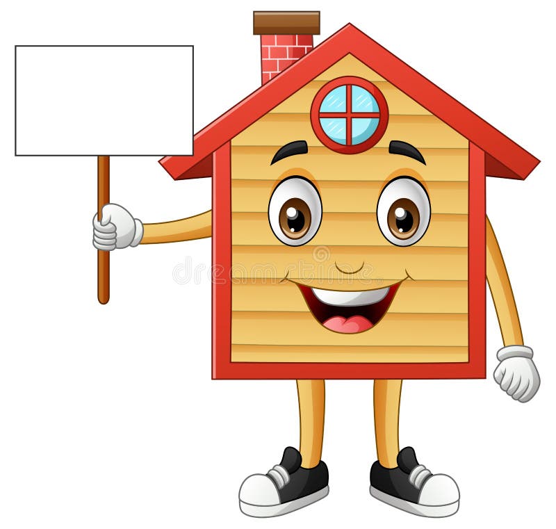 Cartoon House Holding Text Board Stock Vector - Illustration of cartoon ...