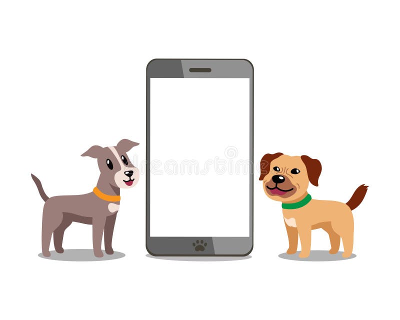 Cartoon Character Happy Dogs with Smartphone Stock Vector ...