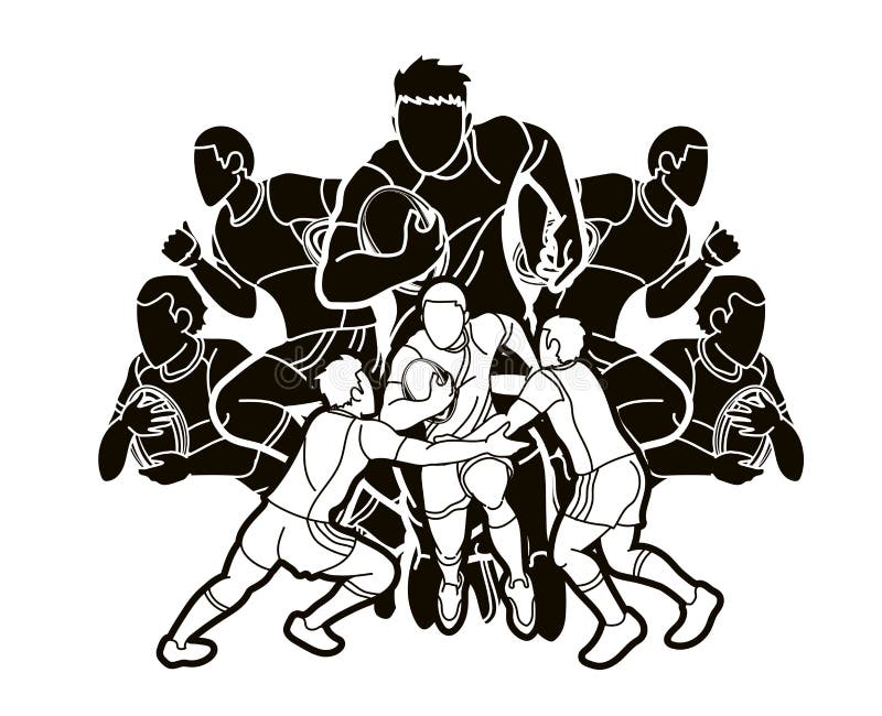 Group of Rugby Players Action Cartoon Sport Graphic Vector. Stock ...
