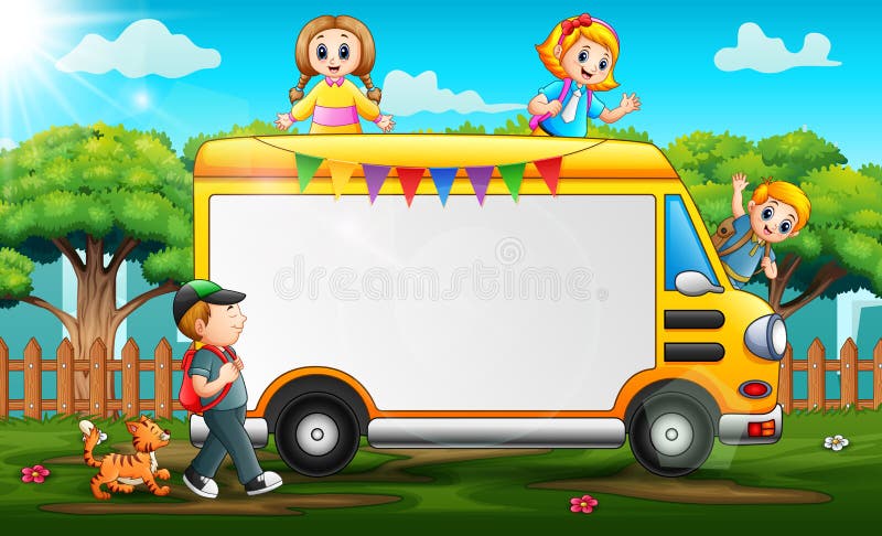 Border Template Design with School Kids on Yellow Car Stock Vector ...
