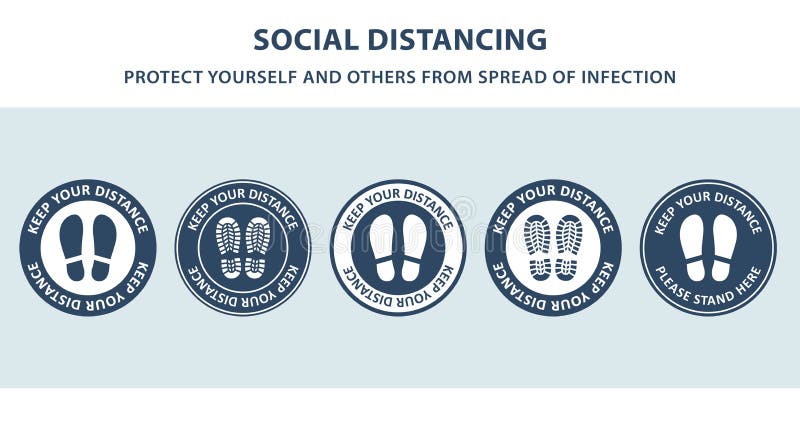 Social Distancing Concept Set of Vector of Footprint Sign Red Color ...
