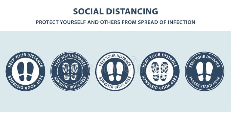 Social Distancing Concept Set of Vector of Footprint Sign Red Color ...