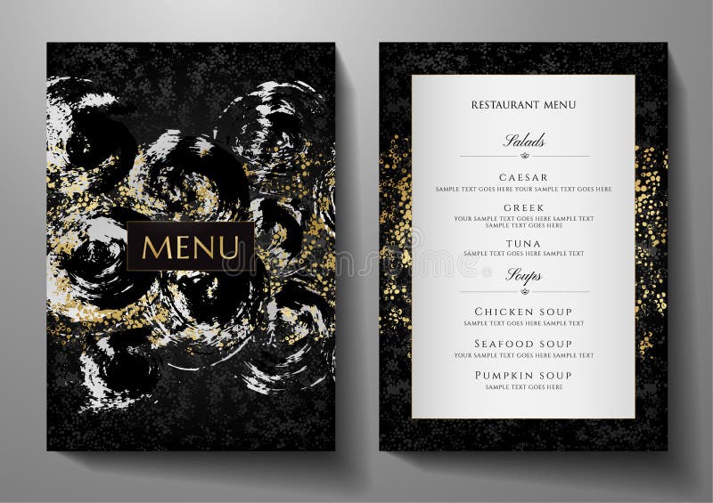 Design Restaurant Menu Template with Gold, Black, Silver Glitch Lines ...