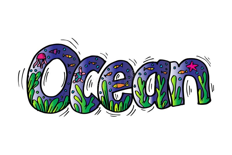 Ocean Hand Written Calligraphy Lettering Stock Illustration ...