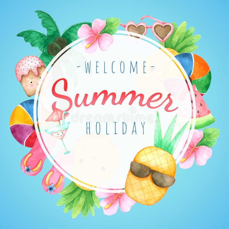 Summer Poster Frame and Border Hand Drawn Watercolour Stock Vector ...