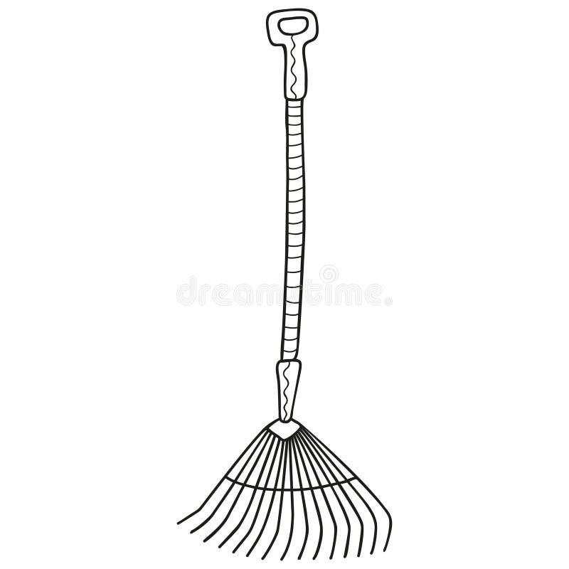 Black and White Garden and Kailyard Rakes with Handle. Stylized Hand ...
