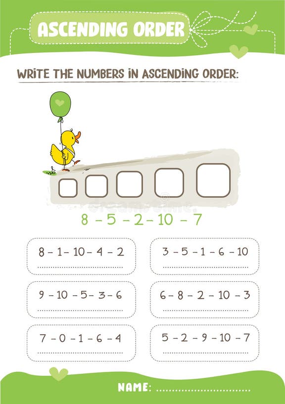 Ascending Order Sheet / Math Sheet for Primary School Stock Vector ...