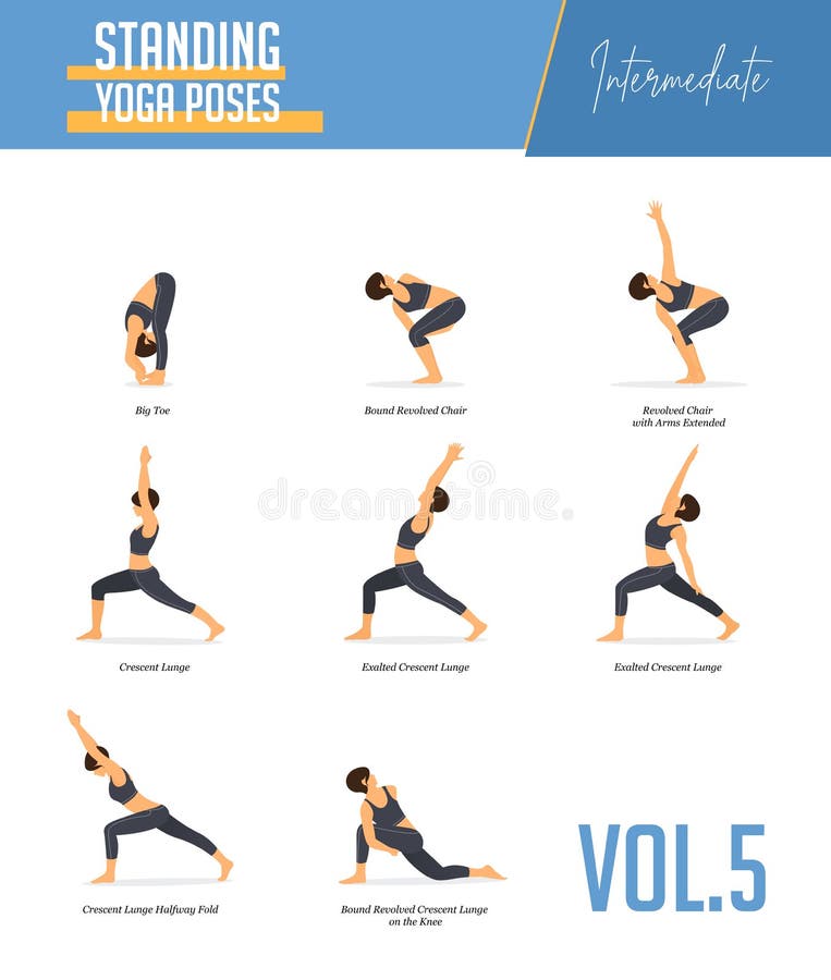 Yoga Poses for Concept of Balancing and Standing Poses in Flat Design ...