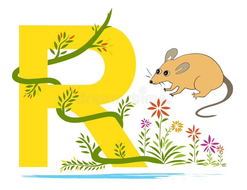 Letter R with Green Grass Vines and Cute Rat Stock Vector ...