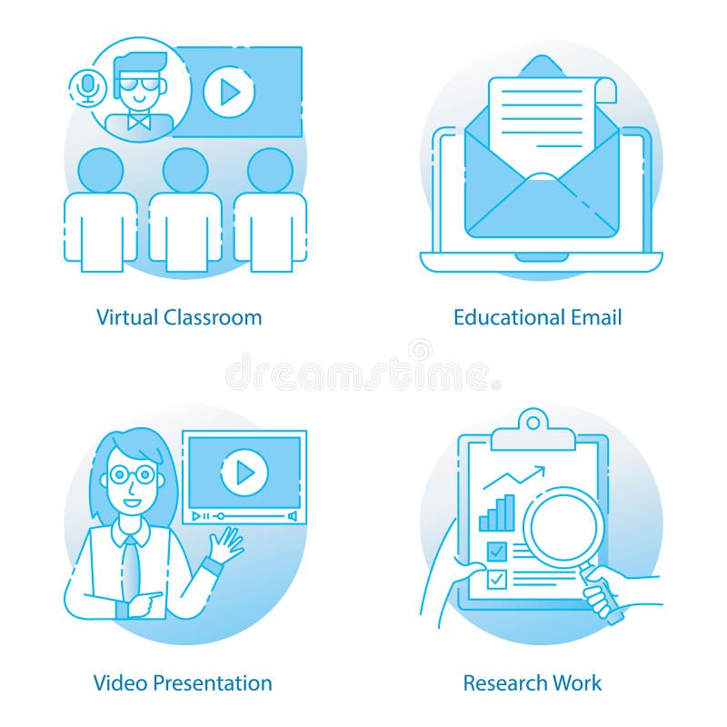 Virtual Learning Flat Rounded Icons Pack Stock Vector - Illustration of ...