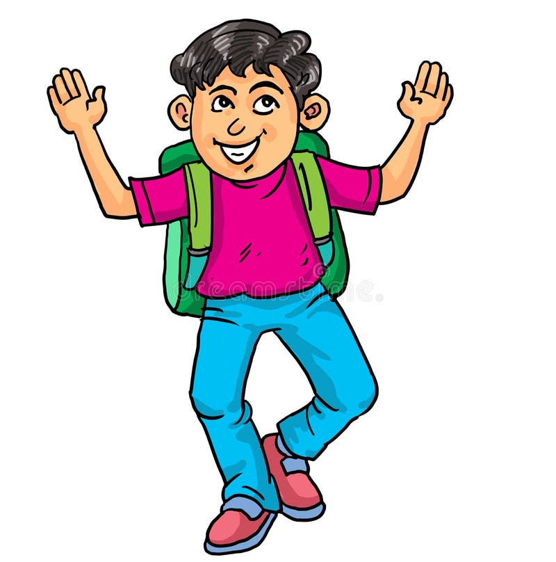 Cartoon Happy Kid with Backpack Stock Vector - Illustration of child ...
