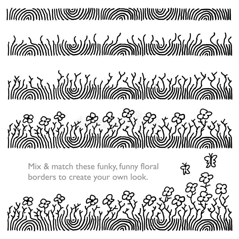Funky_Floral_Hand Drawn Borders. Stock Vector - Illustration of ...