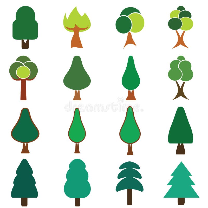 Trees in Multiple Shapes and Colors Vector Set Stock Vector ...