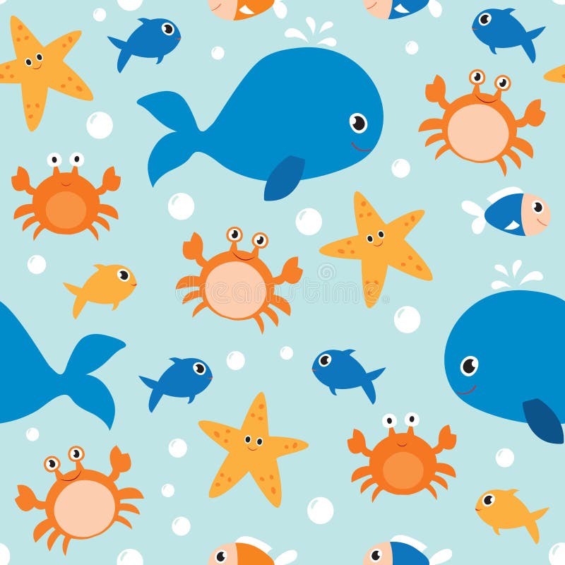 Seamless Pattern of Sea Animals. Stock Vector - Illustration of fabric ...