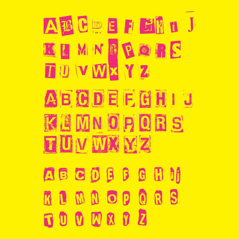Vector Punk Rock Font Set, Collection of Alphabet Fuchsia Letters Stock ...