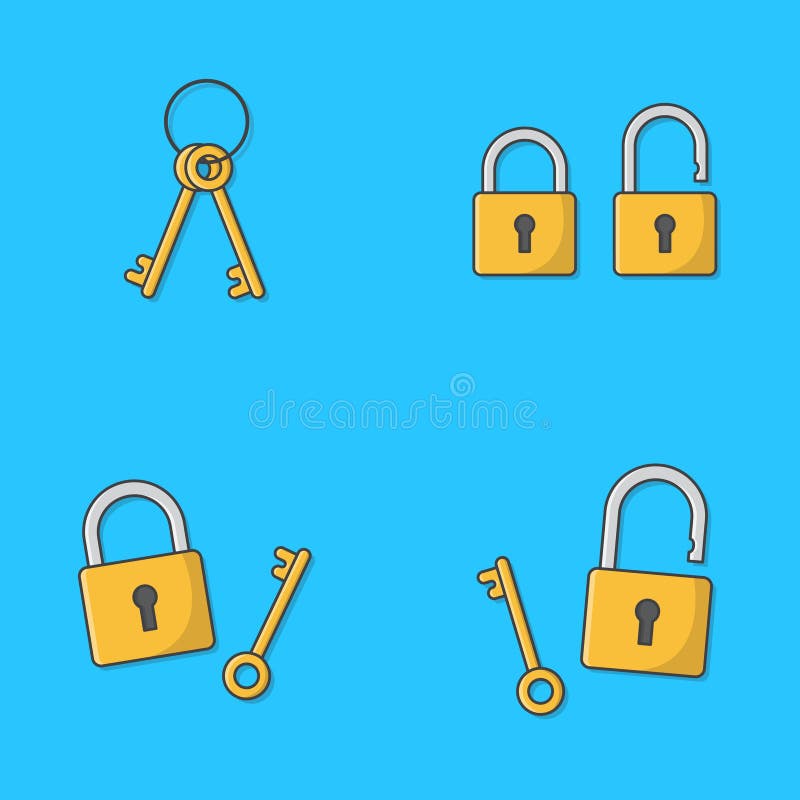 Padlock with Key Vector Icon Illustration Stock Vector - Illustration ...