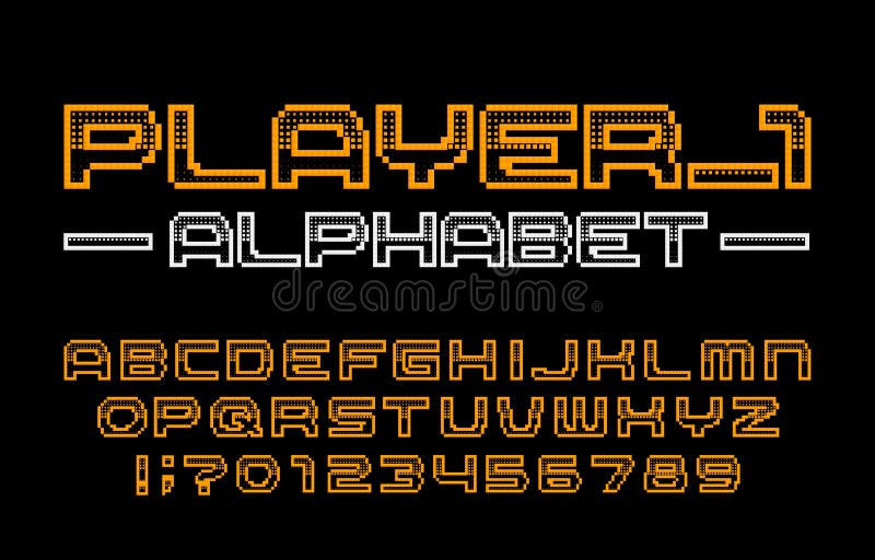 Player 1 Alphabet Font. Digital Pixel Letters, Numbers and Symbols ...