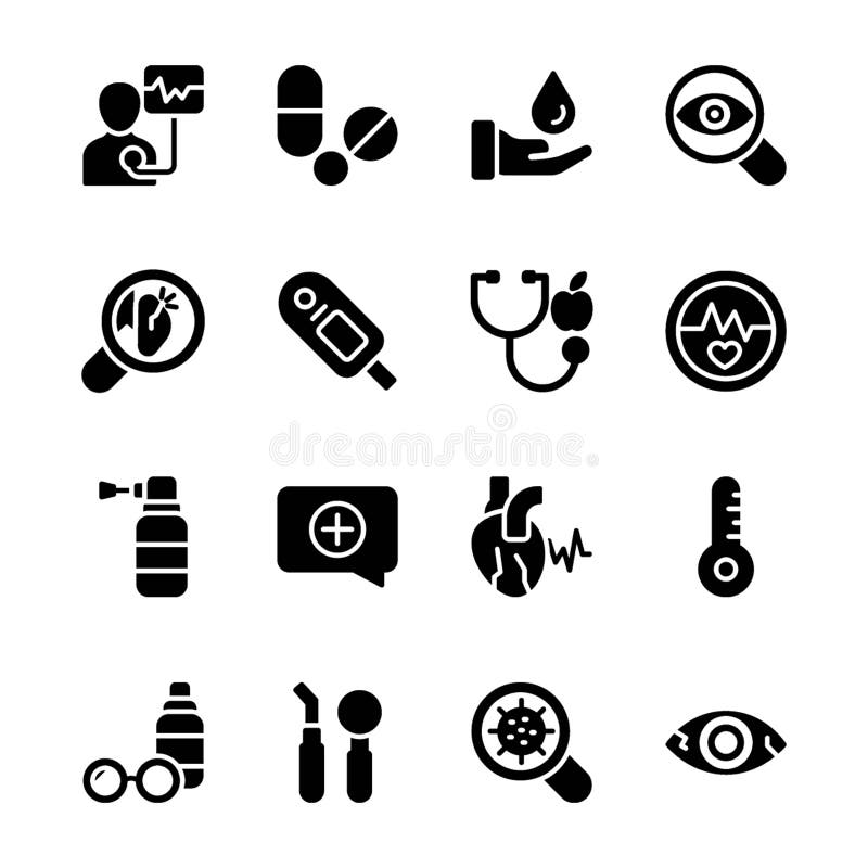 Diseases, Heart Attack Icons Stock Vector - Illustration of heart ...