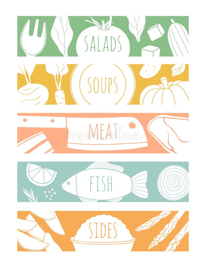 Set of Illustrated Menu Headers. Restaurant Menu Design Stock Vector ...