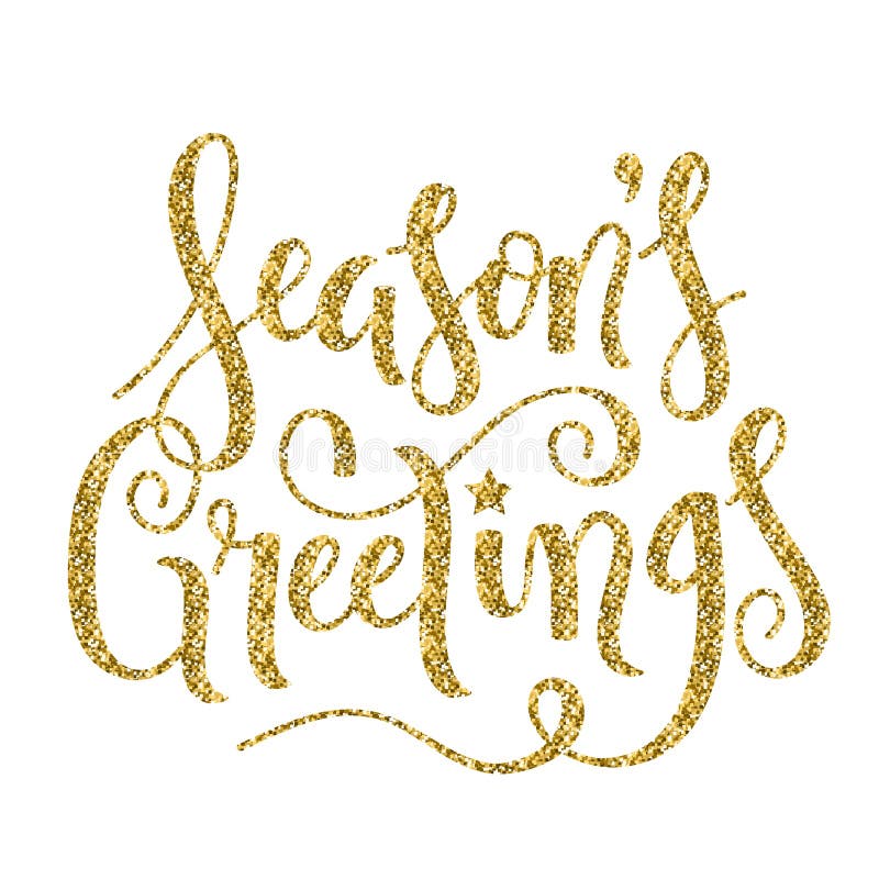 SEASON`S GREETINGS Gold Glitter Brush Calligraphy Banner Stock Vector ...
