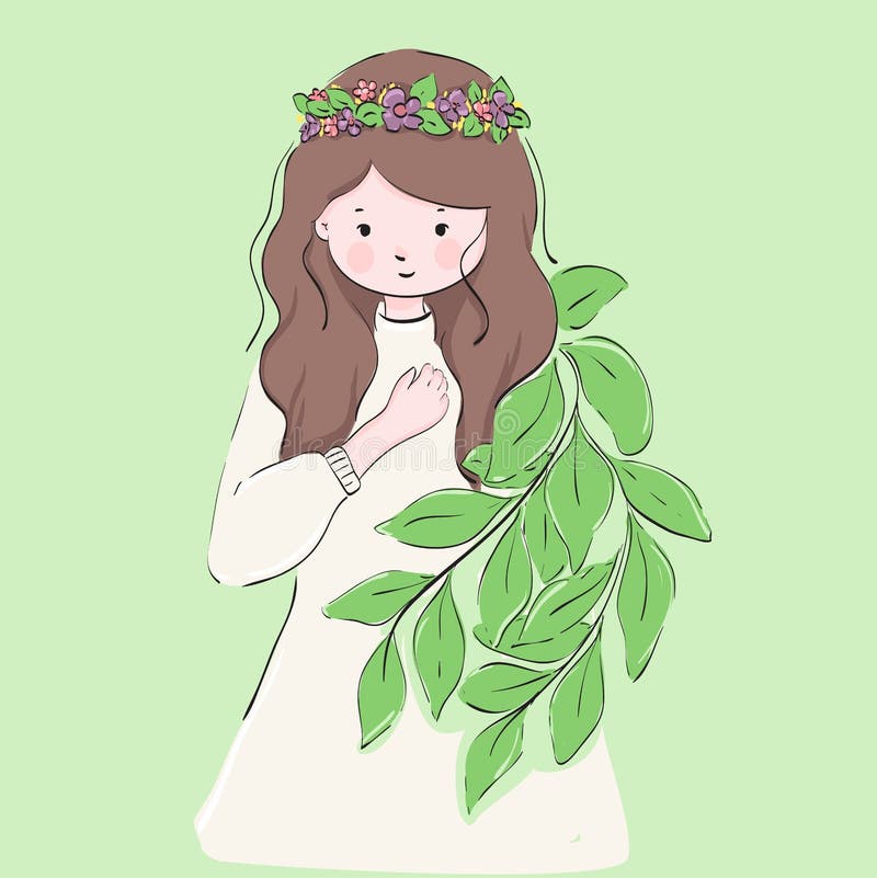 Illustration of Forest Princess. Cute Forest Princess Use Flower Crown ...