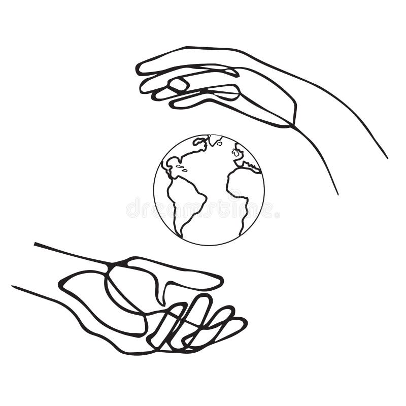 Print Line Art Hand with Sphere Vector Illustration Stock Vector ...