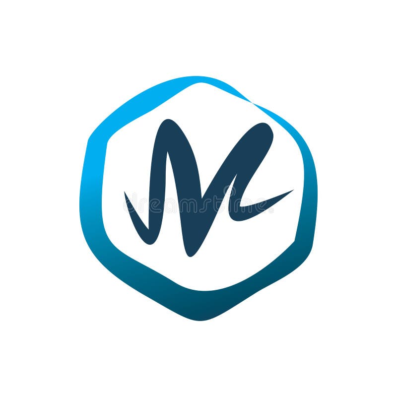 Font Letter M Blue Color Hexagon Line Art Logo Design Stock Vector ...