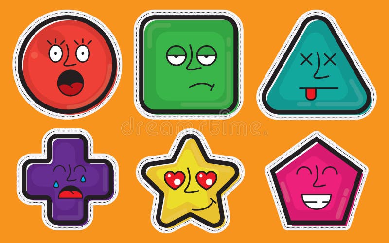 Colorful Geometric Figures with Emotions Stock Vector - Illustration of ...