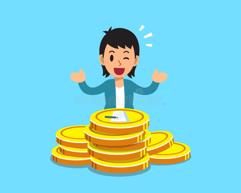 Vector Cartoon Business Concept Man with Big Money Coins Stock Vector ...