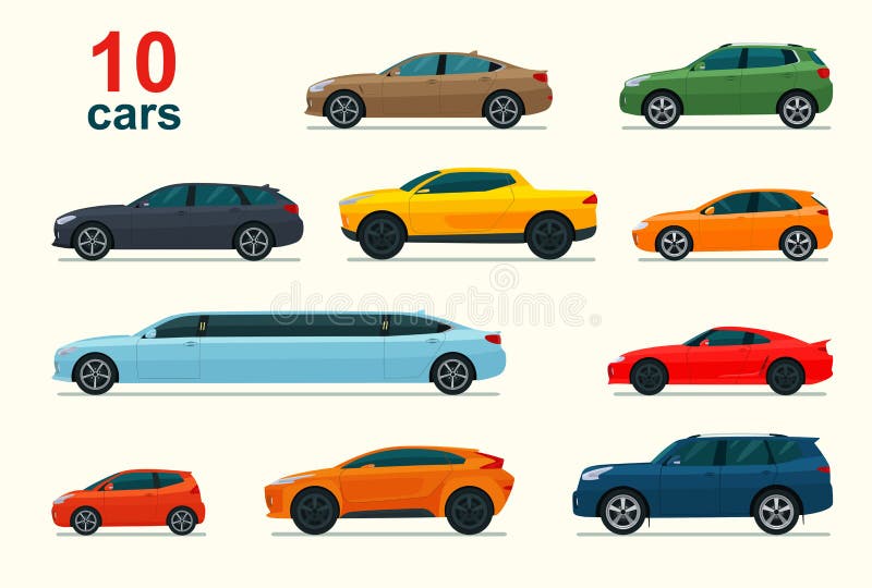 Big Set of Different Models of Cars. Stock Vector - Illustration of ...