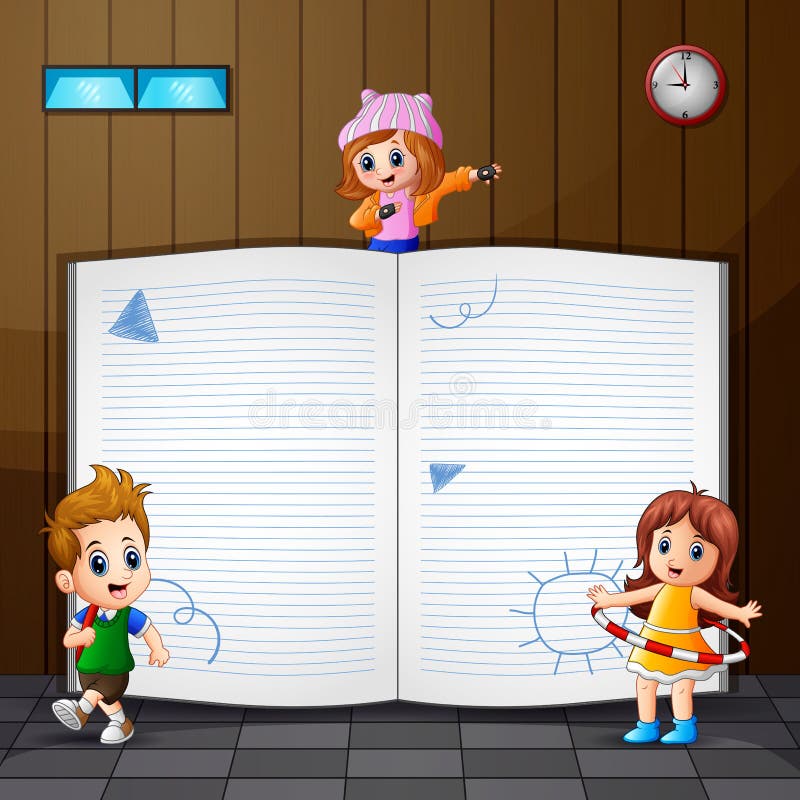 Frame Template with Happy Kids Playing on Nature Stock Vector ...