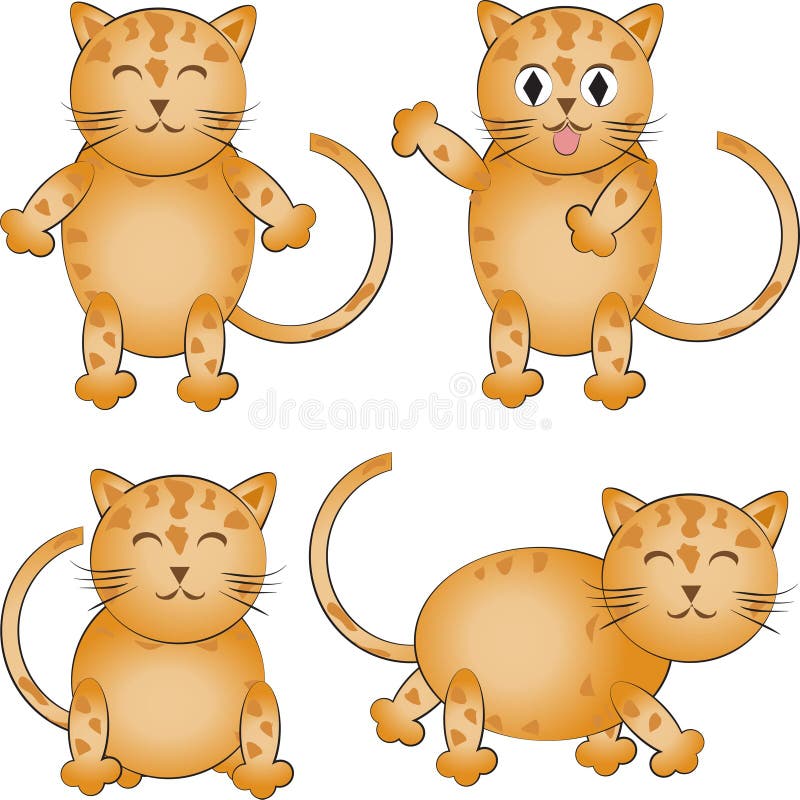 Cartoon Cute Cat in Four Different Poses Stock Vector - Illustration of ...