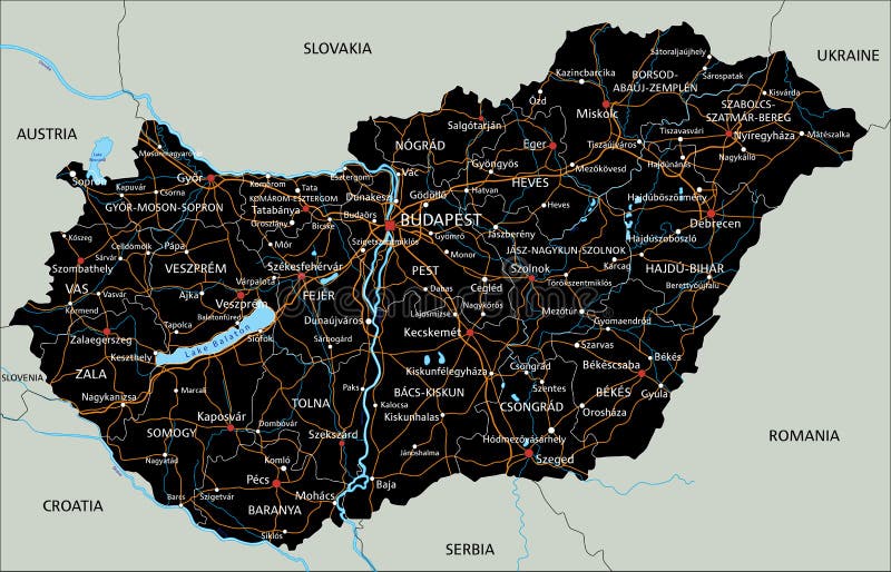 High Detailed Hungary Road Map with Labeling. Stock Vector ...