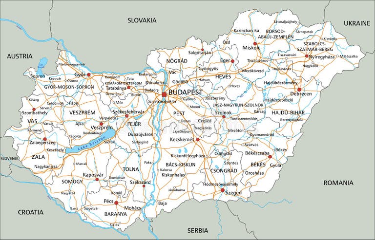 High Detailed Hungary Road Map with Labeling. Stock Vector ...