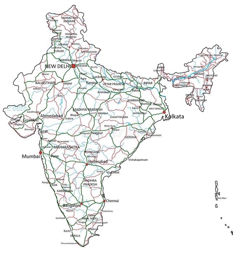 India Road and Highway Map. Stock Vector - Illustration of kolkata ...