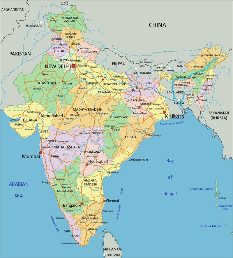 India - Highly Detailed Editable Political Map. Stock Vector ...