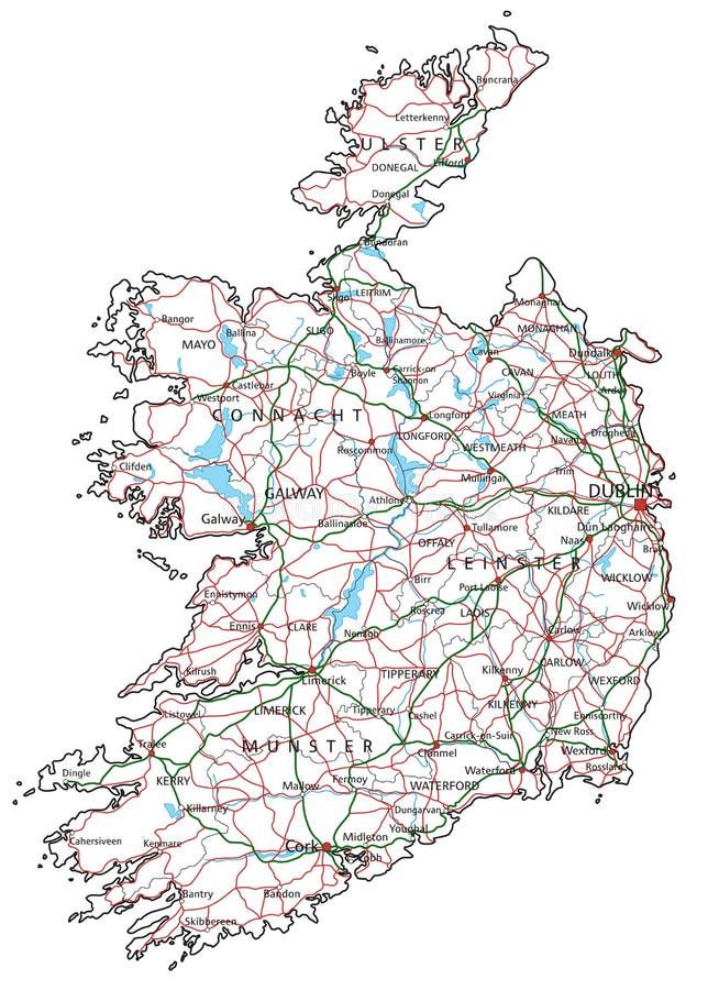Ireland Road and Highway Map. Stock Vector - Illustration of interstate ...