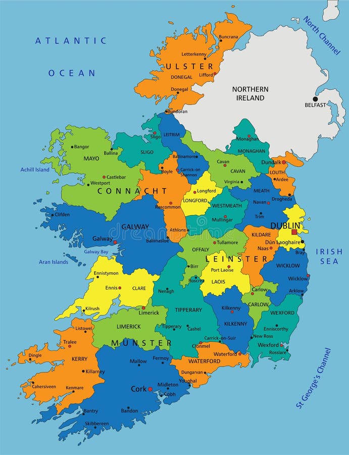 Colorful Ireland Political Map with Clearly Labeled, Separated Layers ...