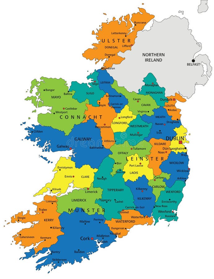 Colorful Ireland Political Map with Clearly Labeled, Separated Layers ...