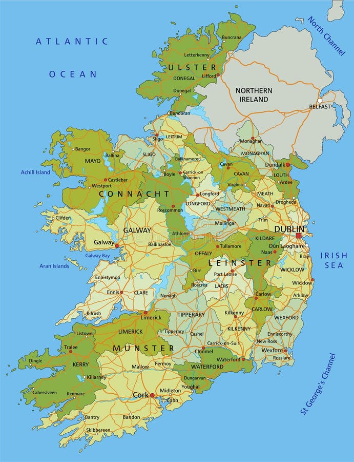 Political Map of Ireland with Names Stock Vector - Illustration of ...