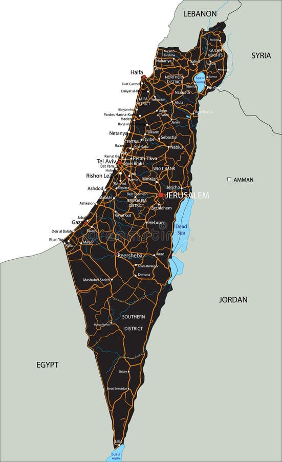 High Detailed Israel Road Map with Labeling. Stock Vector ...